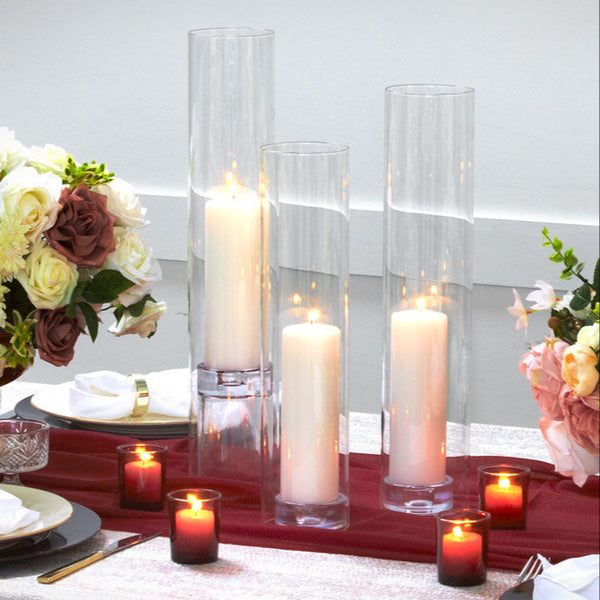 12 Slim Pillar Candles, 12 Glass Chimneys and 12 Glass Pillar Holders ...