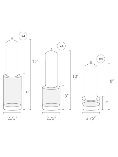 12 Slim Pillar Candles and 12 Glass Pillar Holders – Yummi Candles Canada
